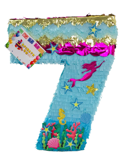 Large Number Seven Pinata Under The Sea Theme Seventh Birthday Mermaid ...