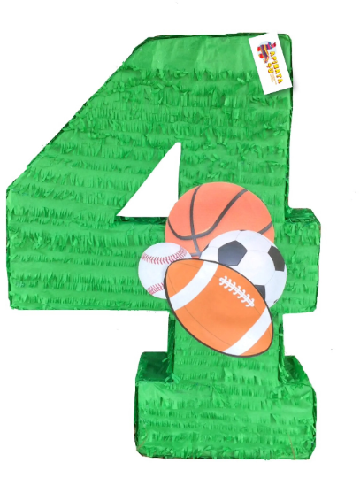 20" Tall Green Number Four Pinata Mixed Sports Fourth Birthday – APINATA4U